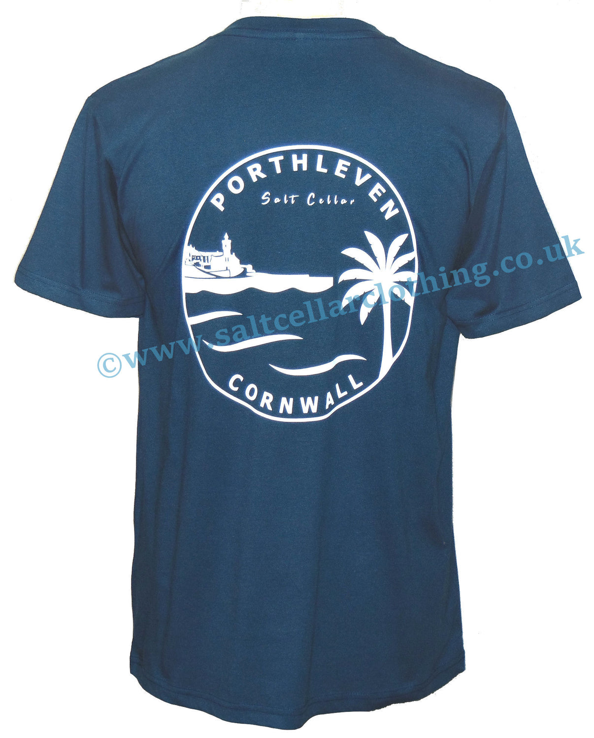 Salt Cellar Mens Porthleven, Cornwall Print T-Shirt - Petrol Blue ...